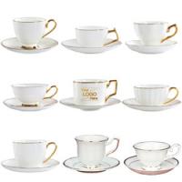 China Wholesale Customizable Sublimation Coated Bone China Mug with Saucer 180ml 250ml Gold Rim for sale