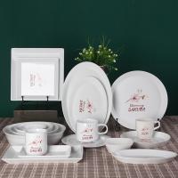 China Japanese Cherry Blossom White Ceramic Dinner Plate Set 4 Shapes Baking Dessert Bowl Mug for sale