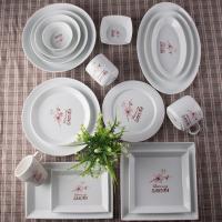 China Japanese Cherry Blossom White Ceramic Dinner Plate Set 4 Shapes Baking Dessert Bowl Mug for sale