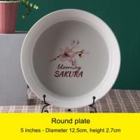 China Japanese Cherry Blossom White Ceramic Dinner Plate Set 4 Shapes Baking Dessert Bowl Mug for sale