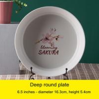 China Japanese Cherry Blossom White Ceramic Dinner Plate Set 4 Shapes Baking Dessert Bowl Mug for sale
