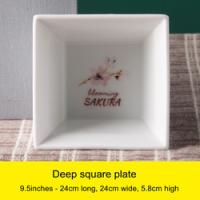 China Japanese Cherry Blossom White Ceramic Dinner Plate Set 4 Shapes Baking Dessert Bowl Mug for sale