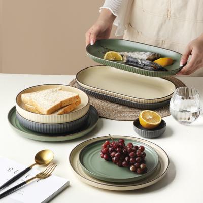 China Wholesale Luxury Porcelain Dinner Set 16 Piece Gold Ceramic Tableware Stoneware Plates Sets Dinnerware for sale