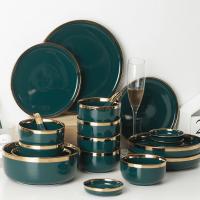 China Gold Frame Dark Green Porcelain Dinner Set 27x27x20cm Ceramic Tableware 16 Piece for sale