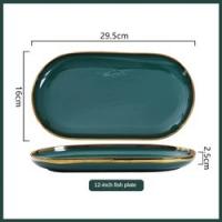 China Gold Frame Dark Green Porcelain Dinner Set 27x27x20cm Ceramic Tableware 16 Piece for sale