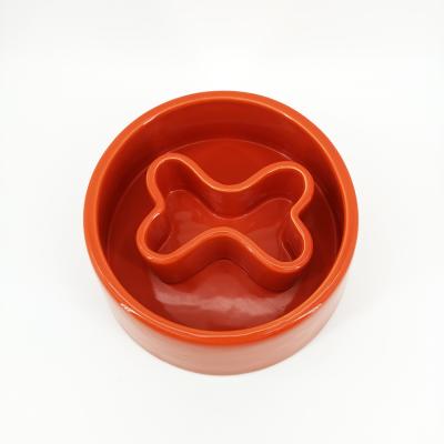 China Colorful Ceramic Pet Bowl 15.5x15.3x7.7cm Rounded Dog Slow Feeder for Food Water Feeding for sale