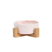 China Eco Friendly Marble Ceramic Raised Dog Bowls with Wooden Stand 2 Bowl Set for sale