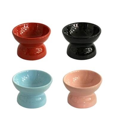 China Custom Ceramic Cat Bowl Anti Vomiting Tilted Raised Feeder 4.5 Inch 6 Inch Sizes for sale