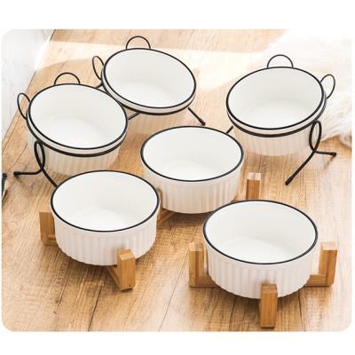 China Custom Ceramic Custom Pet Bowls Feeders Rounded Shape With Shelf for sale