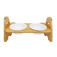 China Ceramic Wooden Inclined Cat Food Bowl Double Sustainable ODM BSCI Certified Custom Size for sale