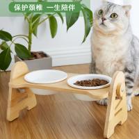 China Ceramic Wooden Inclined Cat Food Bowl Double Sustainable ODM BSCI Certified Custom Size for sale