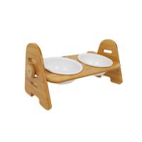 China Ceramic Wooden Inclined Cat Food Bowl Double Sustainable ODM BSCI Certified Custom Size for sale