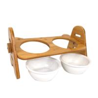 China Ceramic Wooden Inclined Cat Food Bowl Double Sustainable ODM BSCI Certified Custom Size for sale