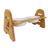 China Ceramic Wooden Inclined Cat Food Bowl Double Sustainable ODM BSCI Certified Custom Size for sale