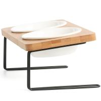 China Raised Elevated Ceramic Pet Bowl Set for Cat Dog Food Water Feeding with Solid Pine Wood Frame Custom Size for sale