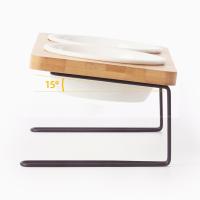 China Raised Elevated Ceramic Pet Bowl Set for Cat Dog Food Water Feeding with Solid Pine Wood Frame Custom Size for sale