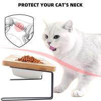 China Raised Elevated Ceramic Pet Bowl Set for Cat Dog Food Water Feeding with Solid Pine Wood Frame Custom Size for sale