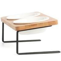China Raised Elevated Ceramic Pet Bowl Set for Cat Dog Food Water Feeding with Solid Pine Wood Frame Custom Size for sale