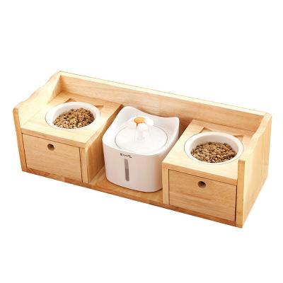 China Bamboo Wooden Raised Dog Bowls Elevated Pet Food and Water Feeding Stand 2 Bowl for sale