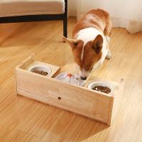 China Bamboo Wooden Raised Dog Bowls Elevated Pet Food and Water Feeding Stand 2 Bowl for sale