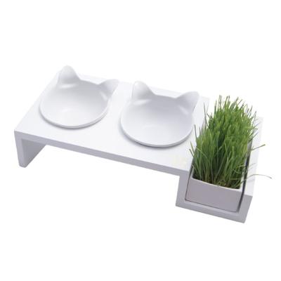China Sustainable Customized Ceramic Double Cat Bowl Multifunctional for sale