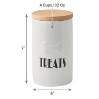 China Custom Ceramic Dog Treat Jar 7x5 Inch with Wood Lid for Pet Food Storage for sale