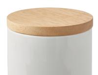 China Custom Ceramic Dog Treat Jar 7x5 Inch with Wood Lid for Pet Food Storage for sale