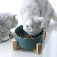 China Japan Style Printed Marble Ceramic Pet Bowl with Elevated Stand 16x7cm for sale