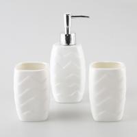 China Embossed Decor Bathroom Ceramic Set 4 Pcs With Toothbrush Cup Soap Dispenser for sale