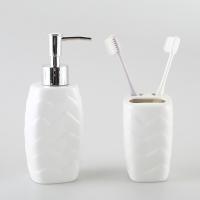 China Embossed Decor Bathroom Ceramic Set 4 Pcs With Toothbrush Cup Soap Dispenser for sale
