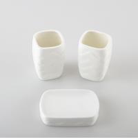 China Embossed Decor Bathroom Ceramic Set 4 Pcs With Toothbrush Cup Soap Dispenser for sale