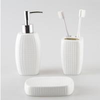 China Embossed Decor Bathroom Ceramic Set 4 Pcs With Toothbrush Cup Soap Dispenser for sale