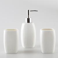 China Embossed Decor Bathroom Ceramic Set 4 Pcs With Toothbrush Cup Soap Dispenser for sale