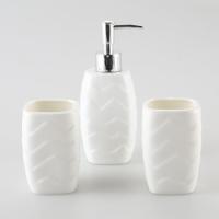 China Embossed Decor Bathroom Ceramic Set 4 Pcs With Toothbrush Cup Soap Dispenser for sale