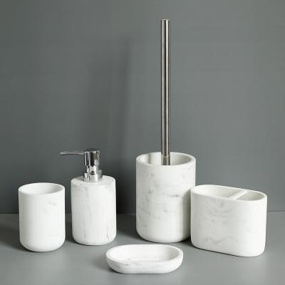 China OEM Marble Ceramic Bathroom Soap Dispenser Set 5 Piece 16cm Soap Dispenser for Shower Room for sale
