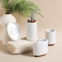 China Custom White Ceramic Bathroom Set 4 Piece Soap Dish Dispenser Toothbrush Holder Cup Hotel Decor for sale