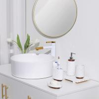 China Custom White Ceramic Bathroom Set 4 Piece Soap Dish Dispenser Toothbrush Holder Cup Hotel Decor for sale