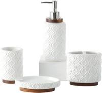 China Custom White Ceramic Bathroom Set 4 Piece Soap Dish Dispenser Toothbrush Holder Cup Hotel Decor for sale