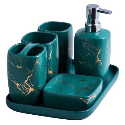 China Custom Luxury Ceramic Marble Bathroom Accessories Set 6 Piece White for Home Hotel Gift for sale