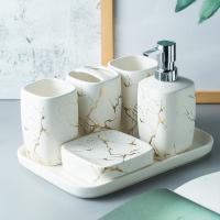 China Custom Luxury Ceramic Marble Bathroom Accessories Set 6 Piece White for Home Hotel Gift for sale