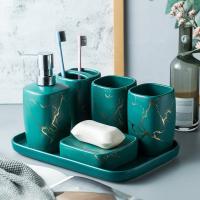 China Custom Luxury Ceramic Marble Bathroom Accessories Set 6 Piece White for Home Hotel Gift for sale