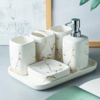 China Custom Luxury Ceramic Marble Bathroom Accessories Set 6 Piece White for Home Hotel Gift for sale