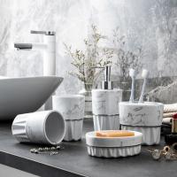 China 5 Piece Ceramic Bathroom Set Marble Decal Soap Dispenser Set for Hotels 18.3cm for sale