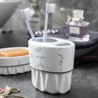 China 5 Piece Ceramic Bathroom Set Marble Decal Soap Dispenser Set for Hotels 18.3cm for sale