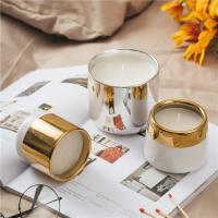 China Luxury Handmade Custom Ceramic Candle Jars With Golden Electroplated for sale