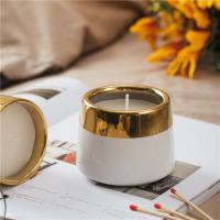 China Luxury Handmade Custom Ceramic Candle Jars With Golden Electroplated for sale