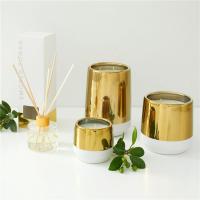 China Luxury Handmade Custom Ceramic Candle Jars With Golden Electroplated for sale