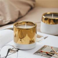 China Luxury Handmade Custom Ceramic Candle Jars With Golden Electroplated for sale