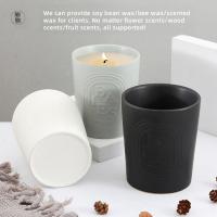 China Matte Embossed Empty Ceramic Candle Jar Multi Colored With Wooden Lids for sale