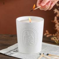 China Matte Embossed Empty Ceramic Candle Jar Multi Colored With Wooden Lids for sale